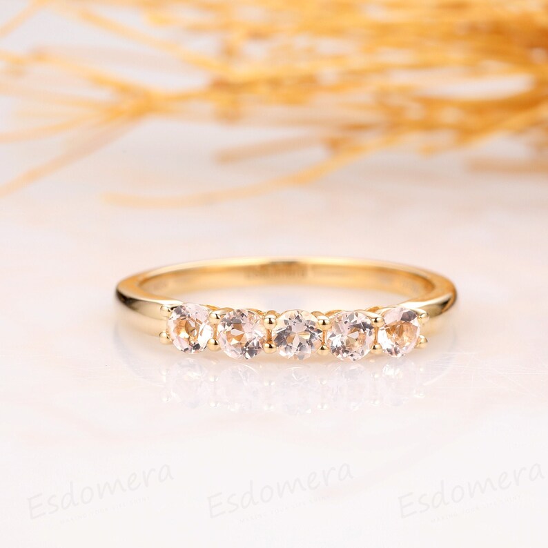 Morganite Band Classic 0.5ctw Round Morganite 5 Stone Wedding - Etsy