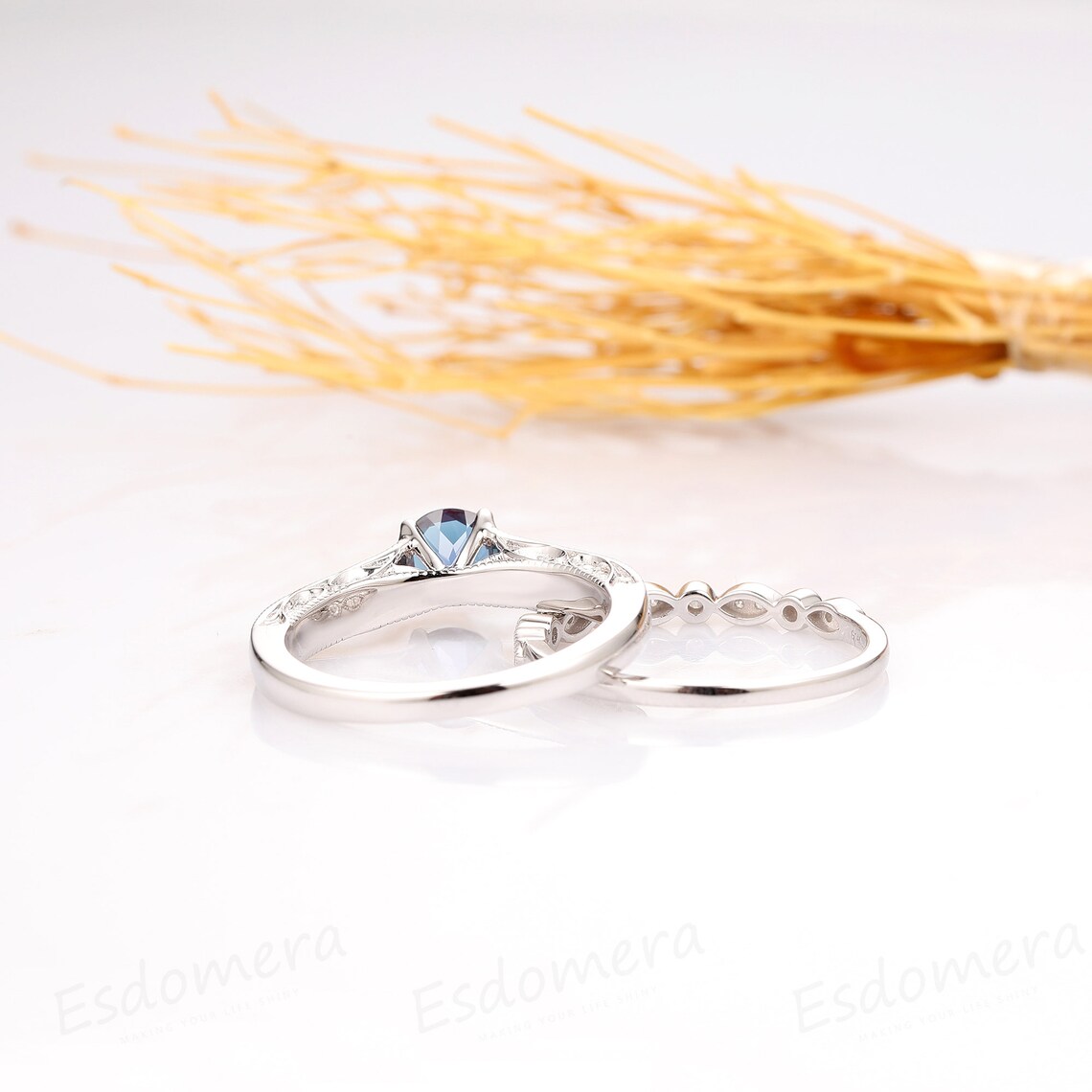 Alexandrite Wedding Set Art Deco Round Cut 1CT Alexandrite - Etsy