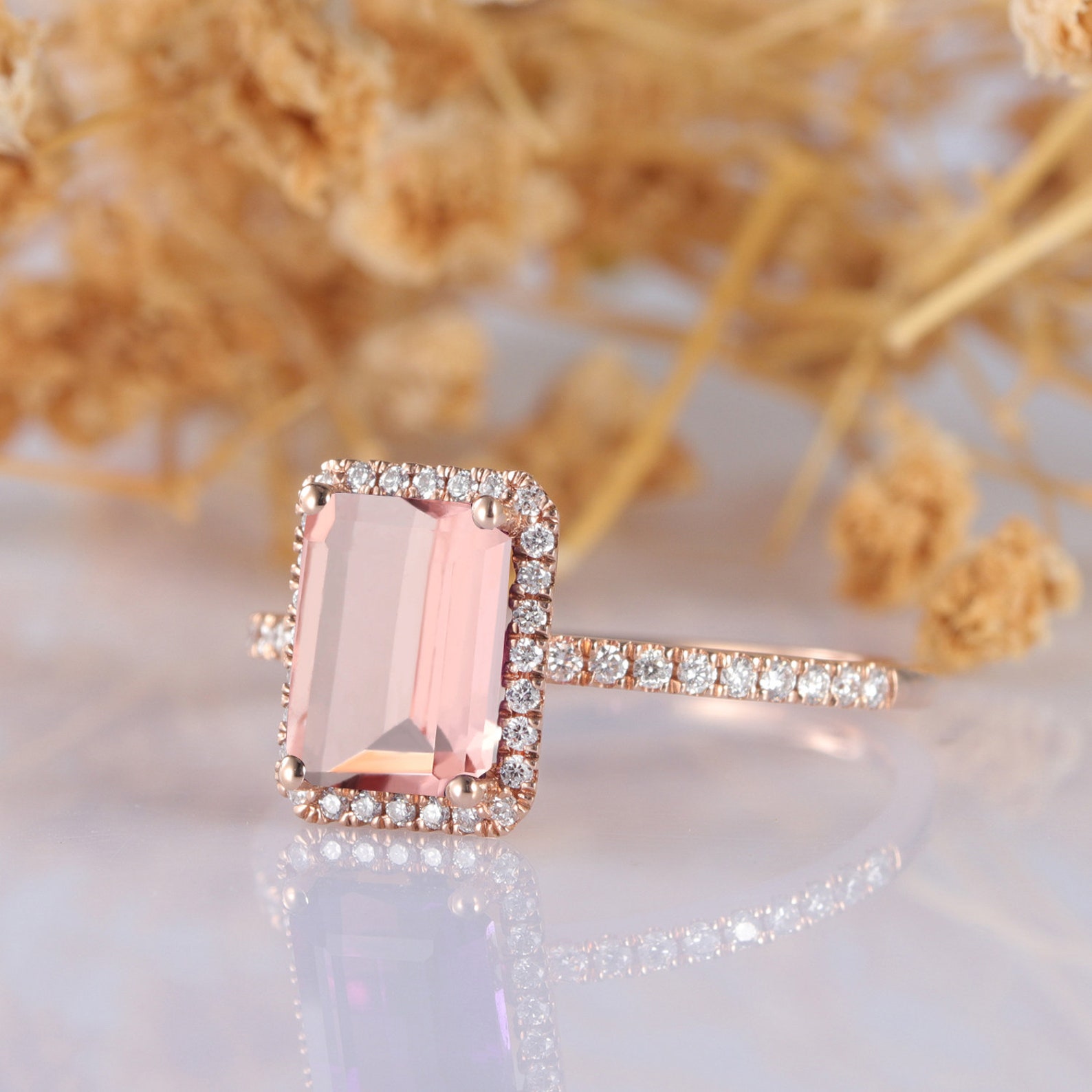 Emerald Cut Morganite Ring 6x8mm Emerald Cut Natural - Etsy