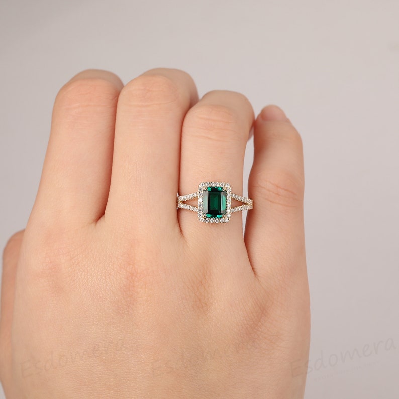 2CT Emerald Cut Emerald Women's Ring Split Shanks Band - Etsy