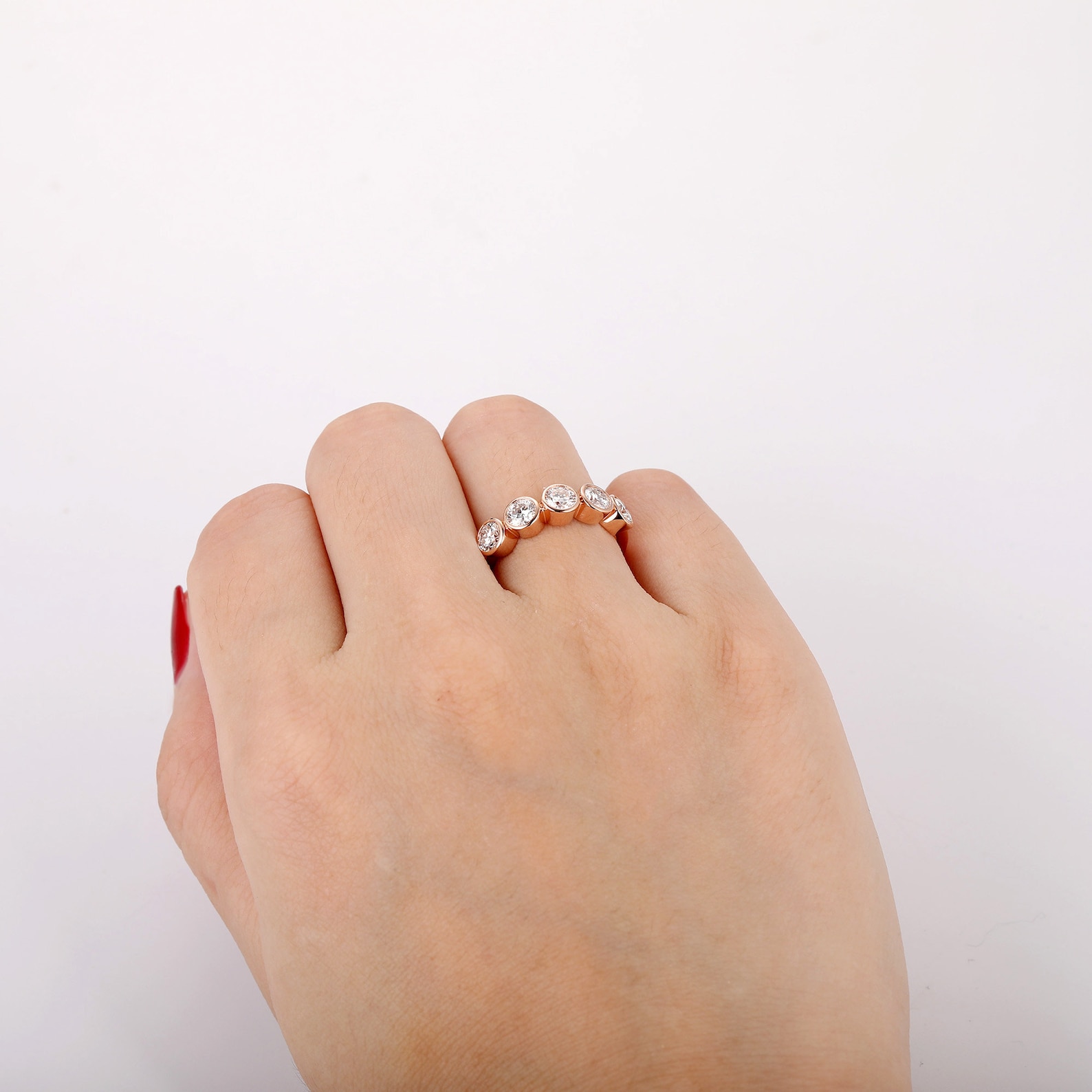 5 Stone Wedding Band, Bezel Setting Engagement Ring, Promise Gift for ...