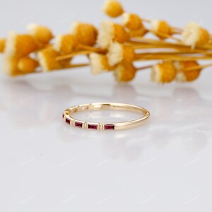 Handmade Dainty Ruby Band Ring, Baguette Ruby Ring Solid Gold, Minimalist Ruby Ring Women ...