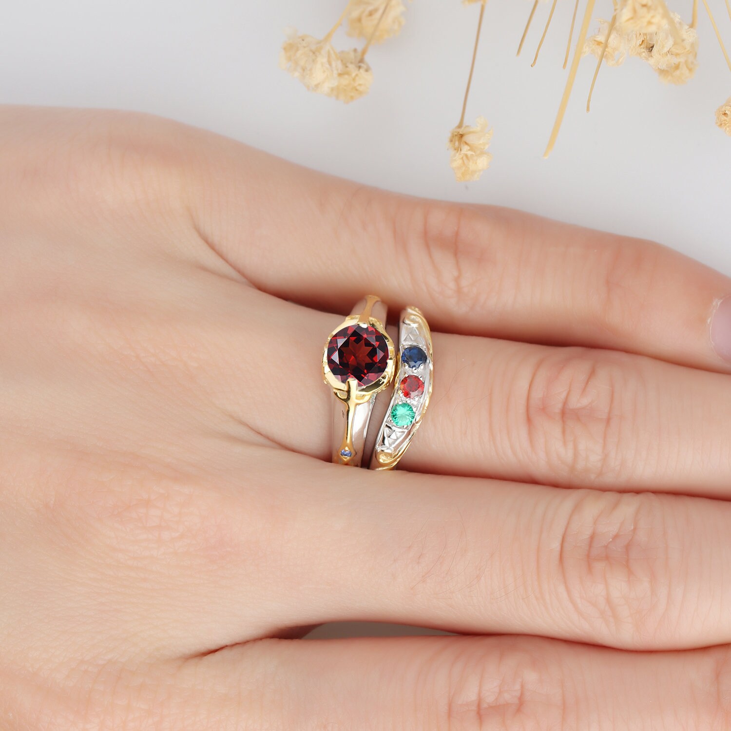 Zelda Ring Natural Red Garnet Ring Video Game Two Tone Color | Etsy