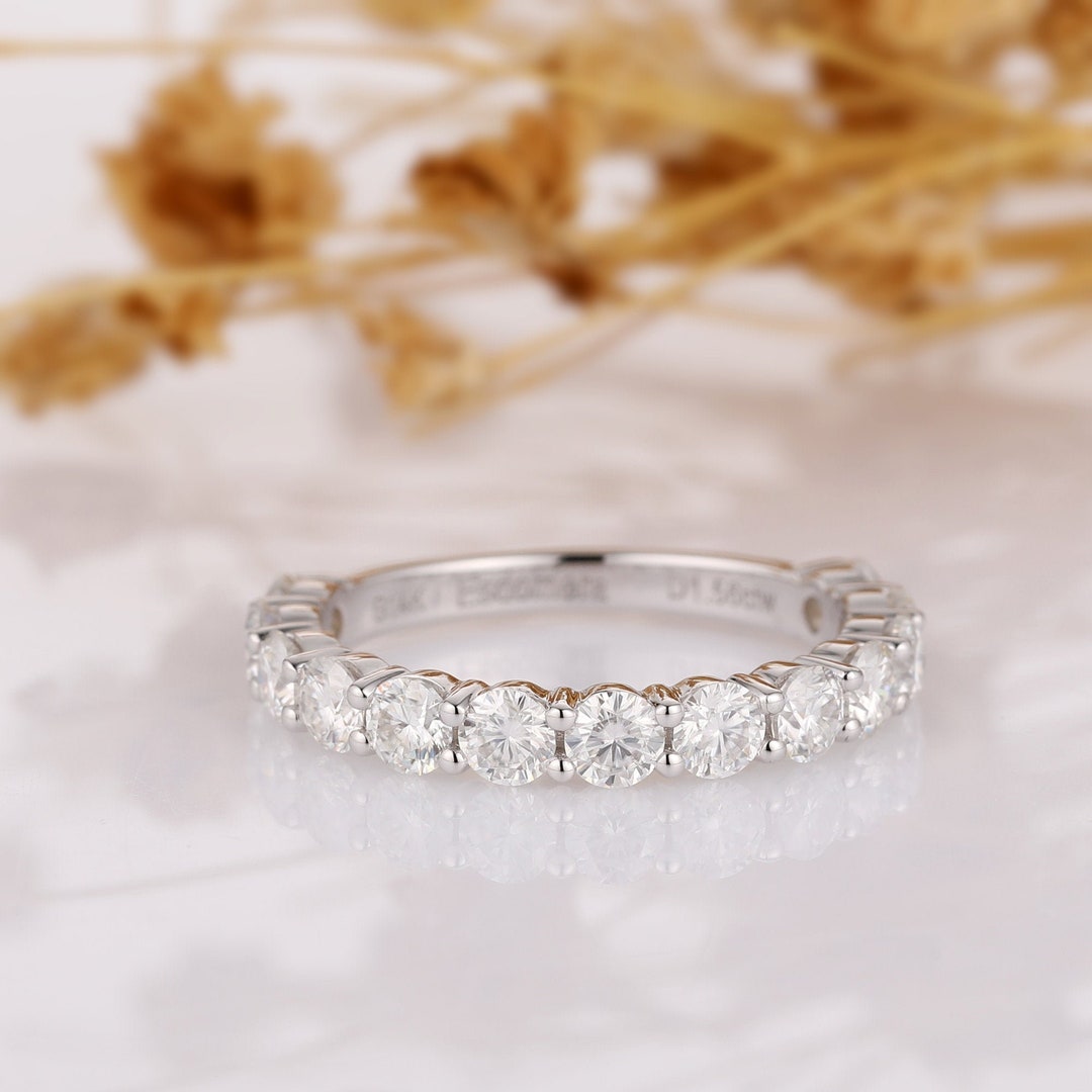 13 Stones Wedding Band, 14K Solid White Gold Promise Wedding Ring ...