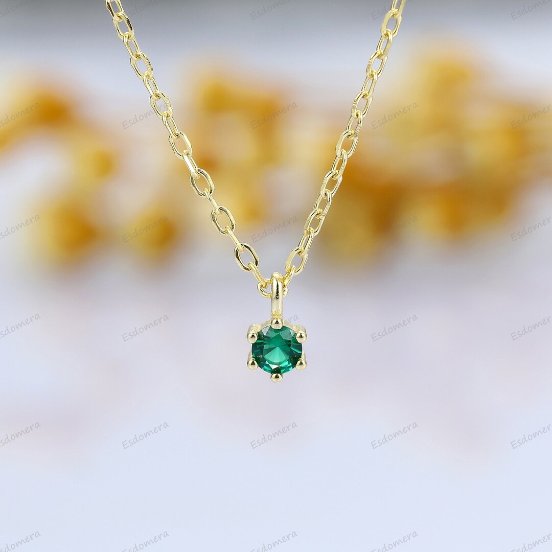 Round Cut 3mm Lab Created Emerald Necklace, Green Gemstone Jewelry ...