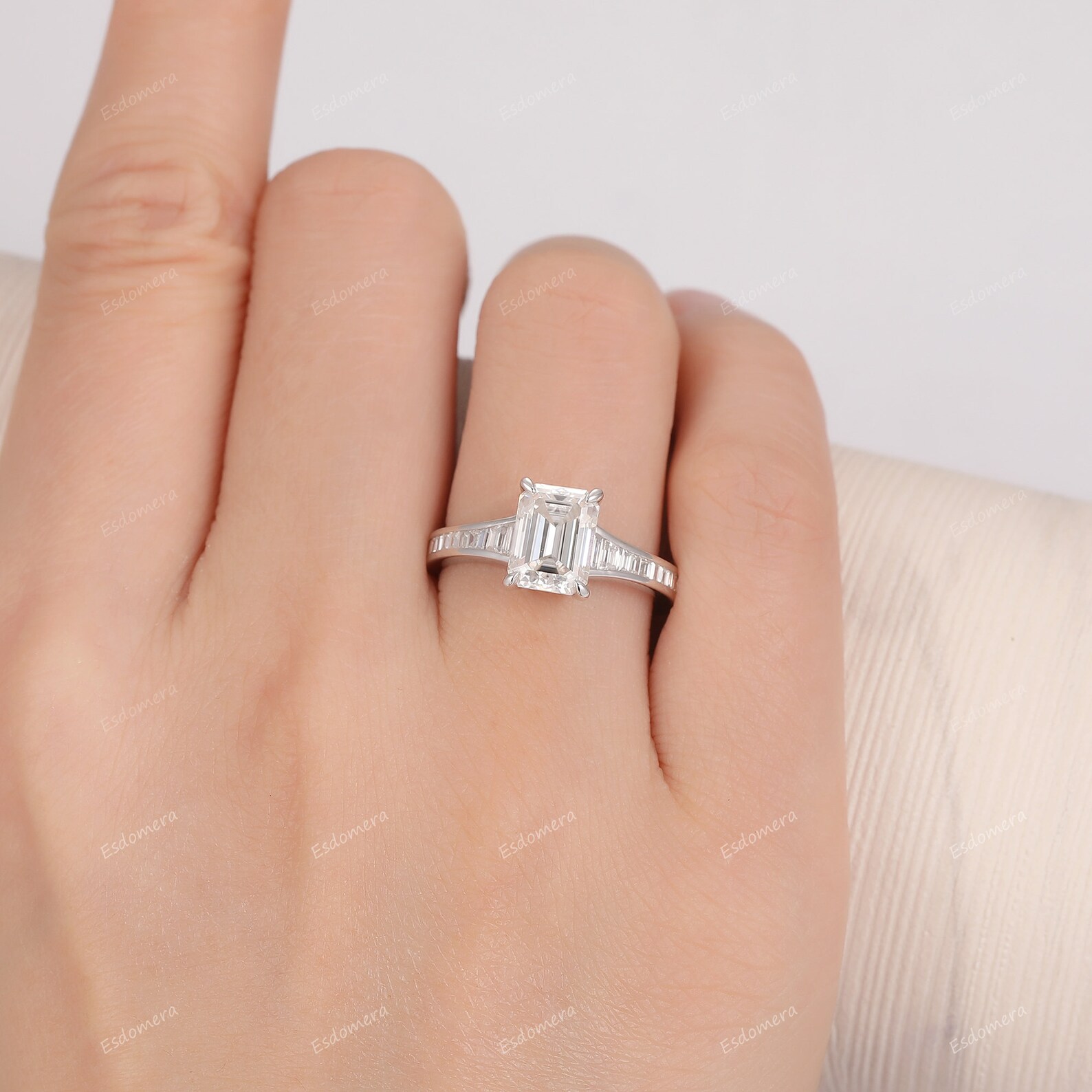 Emerald Cut Moissanite Engagement Ring 2CT Moissanite - Etsy