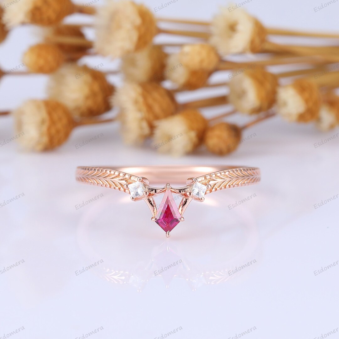 Vintage Ruby Band Ring, Ruby Kite Shaped Stacking Ring, July Birthstone ...