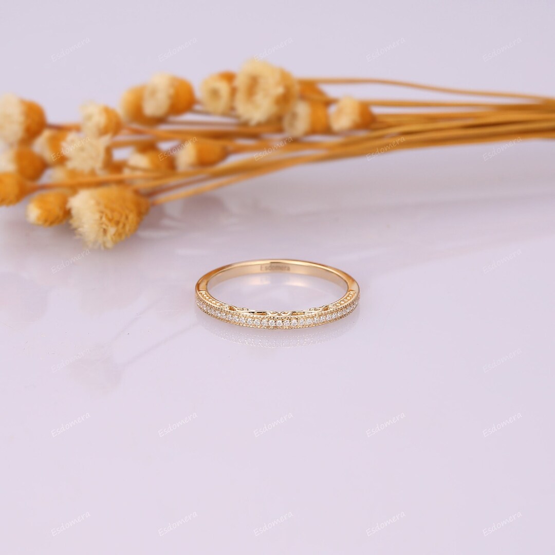Milgrain Design Moissanite Wedding Band, Half Eternity Anniversary Band ...