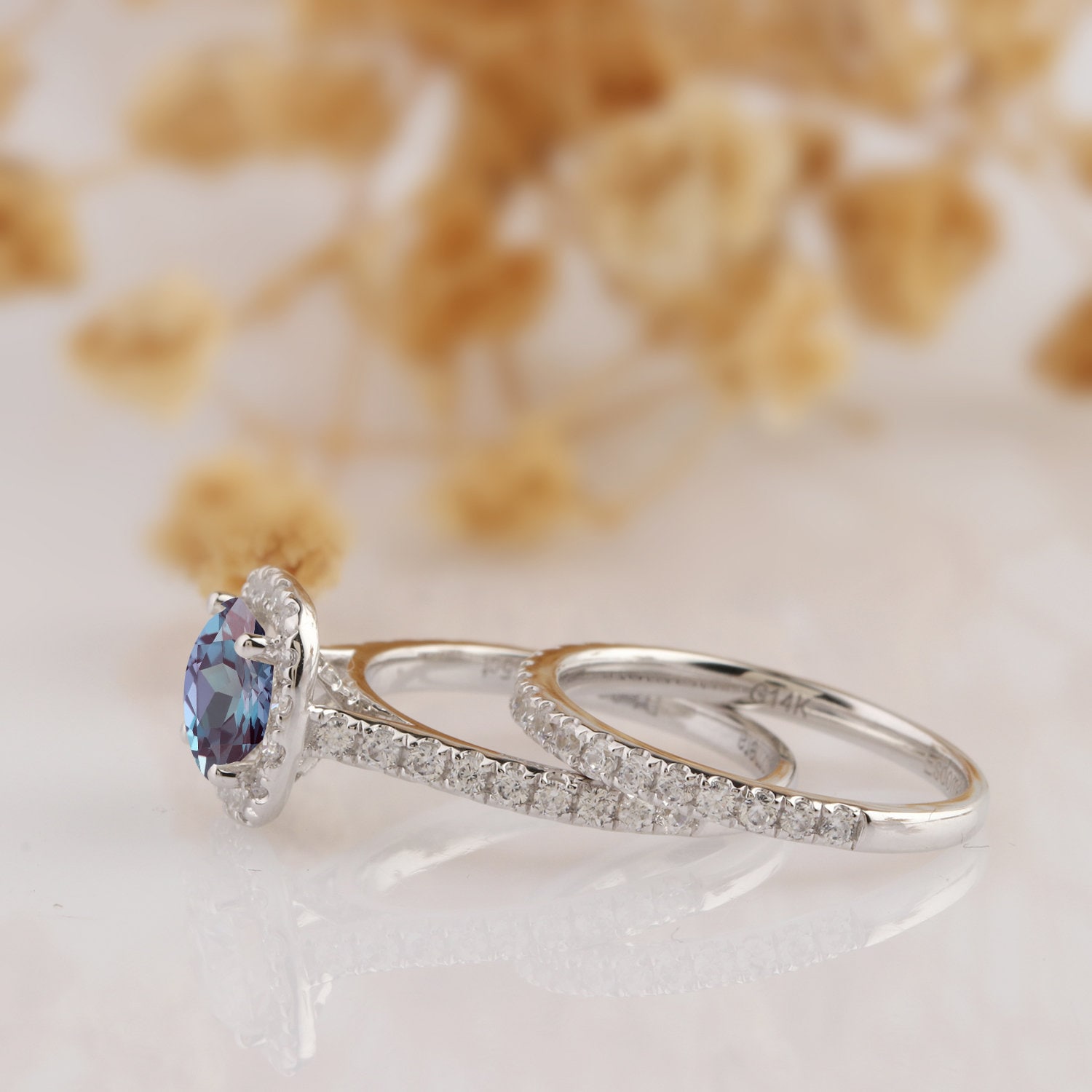 Alexandrite Bridal Set Round Cut 1.00CT Alexandrite Ring | Etsy