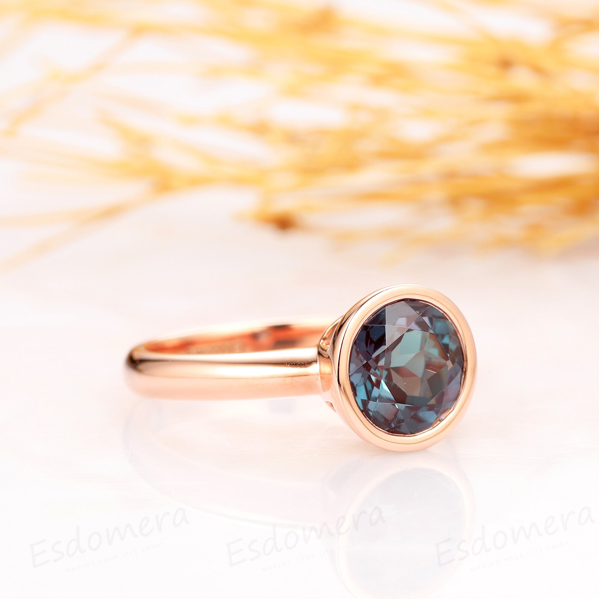 Bezel Set 1.5CT Round Cut Alexandrite Ring Solitaire Ring | Etsy