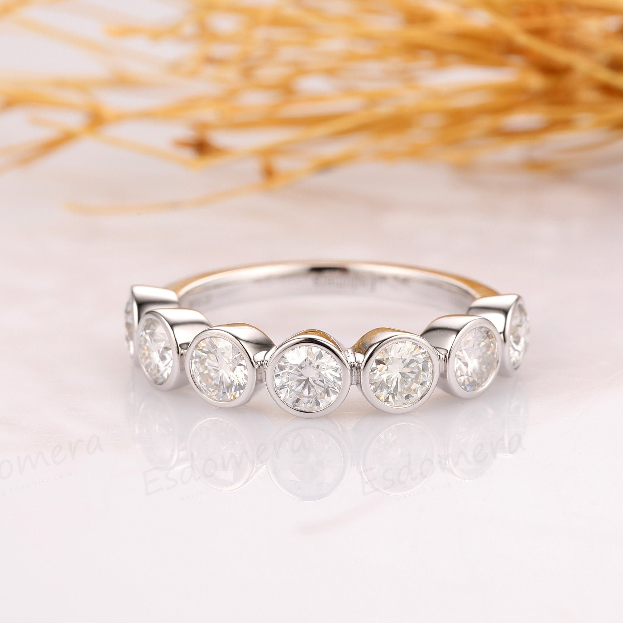 Bezel Set Ring 7 Stones Moissanite 2.03ctw Round Cut | Etsy