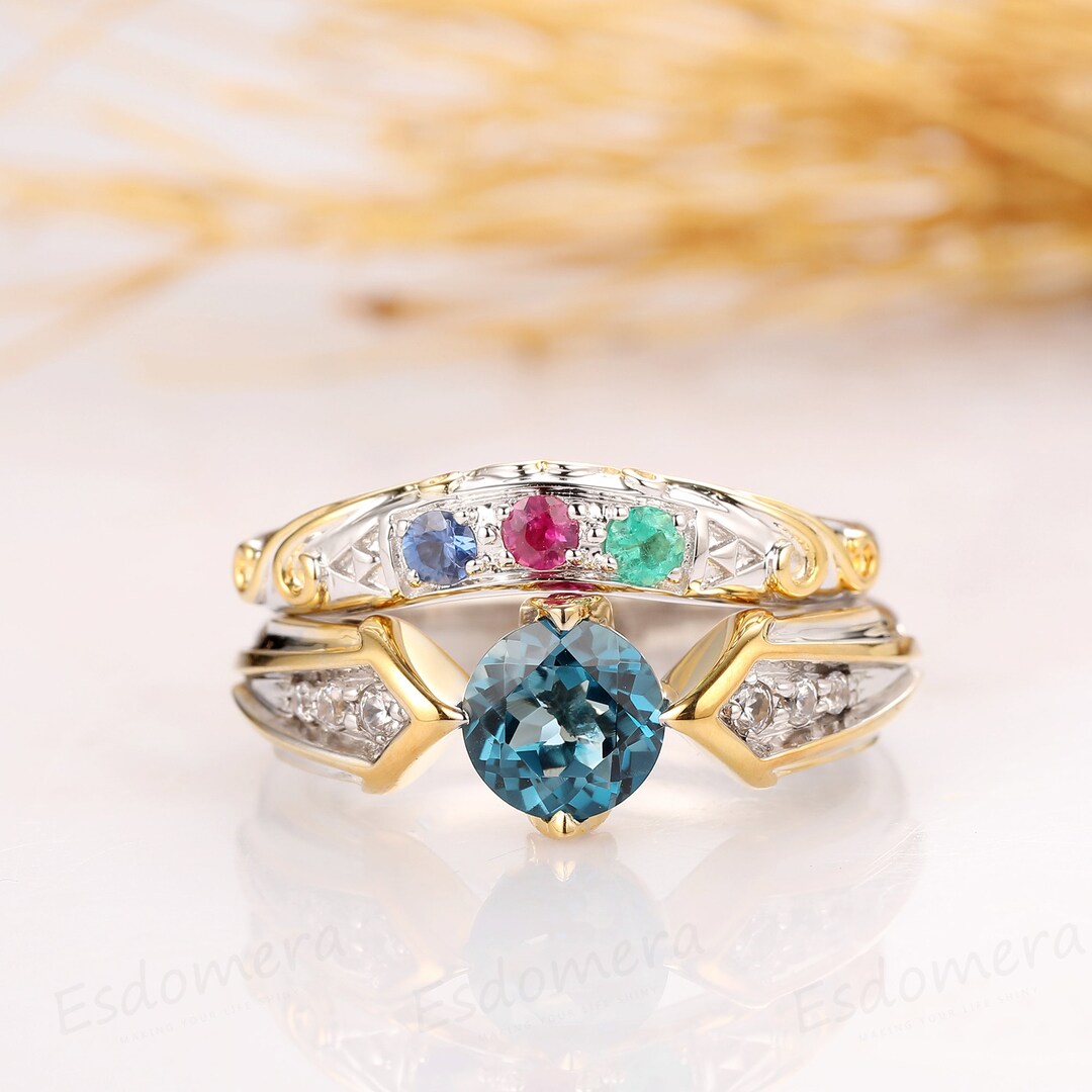 Zelda Ring Set, Game Triforce Design London Blue Topaz Bridal Ring Set ...