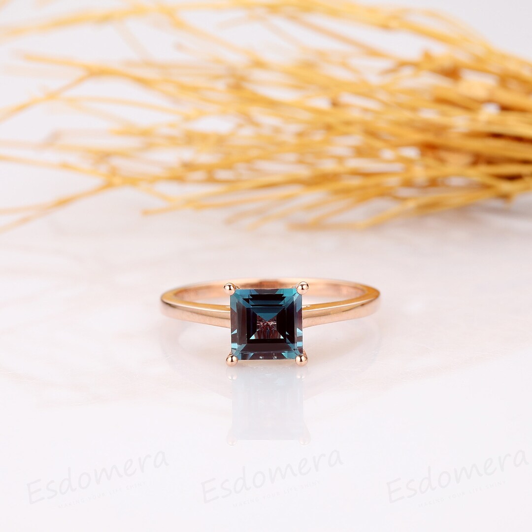 Alexandrite Ring, Asscher Cut 6mm Alexandrite Ring, 4 Prong Solitaire ...