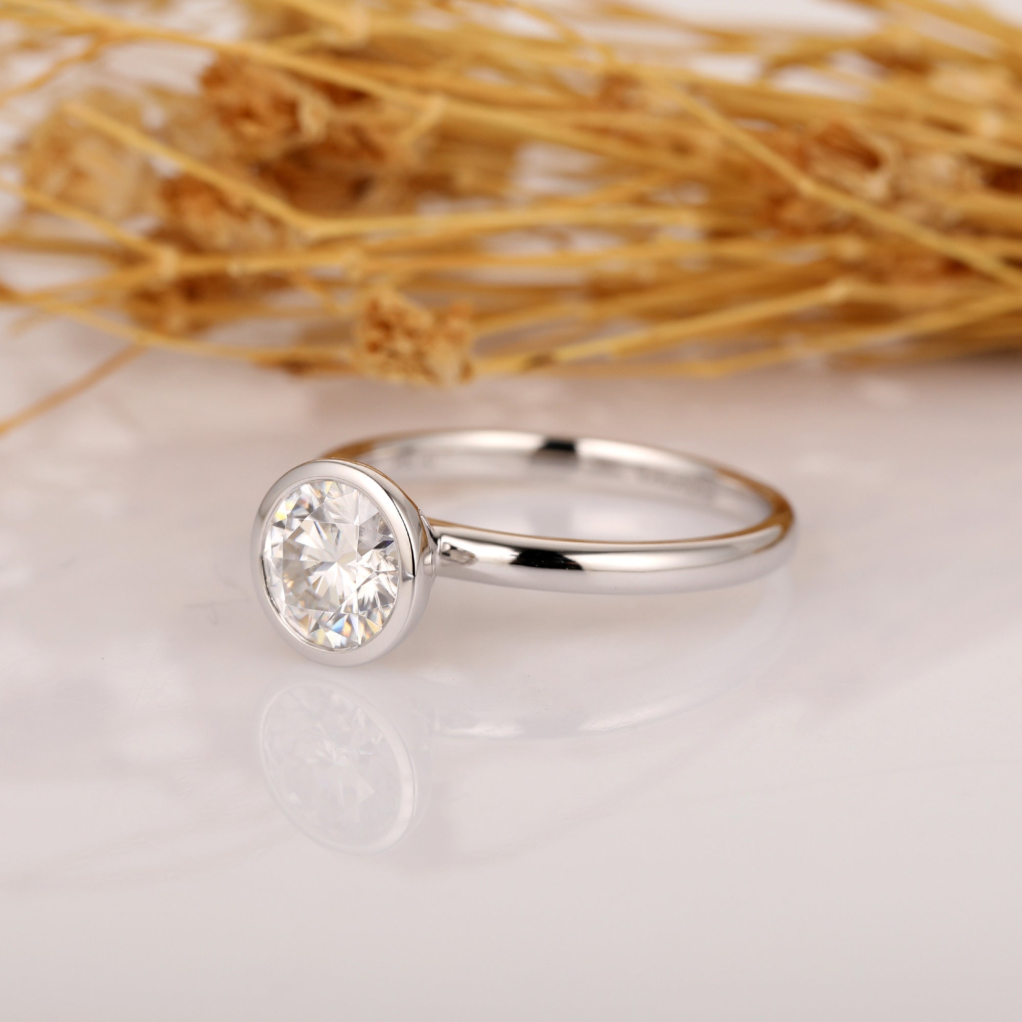 Moissanite Solitaire Ring Brilliant Round Cut 6.5mm | Etsy