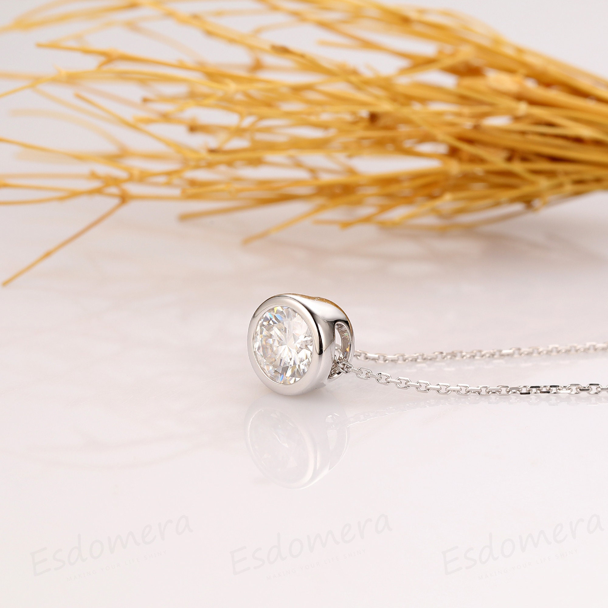 Moissanite Pendant Necklace Round Cut 1CT Center Moissanite | Etsy