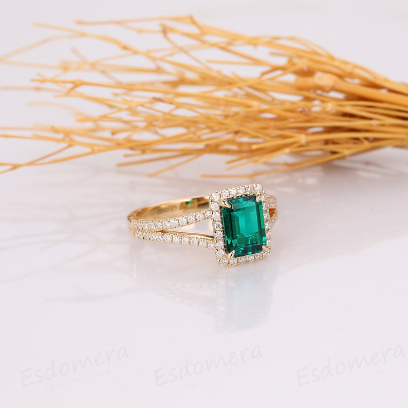 2CT Emerald Cut Emerald Women's Ring Split Shanks Band - Etsy