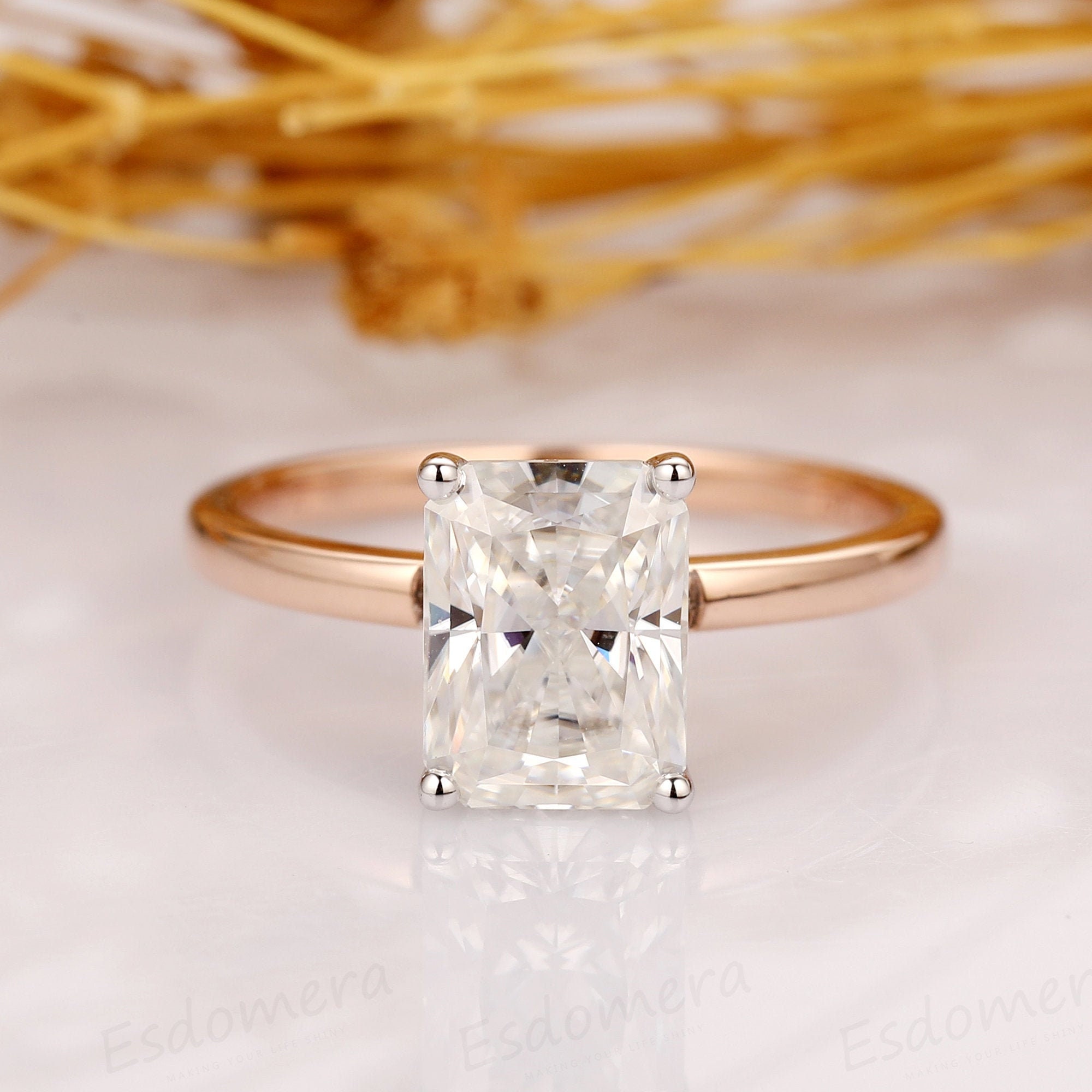 2ct Radiant Cut Moissanite Engagement Ring Hidden Halo Etsy