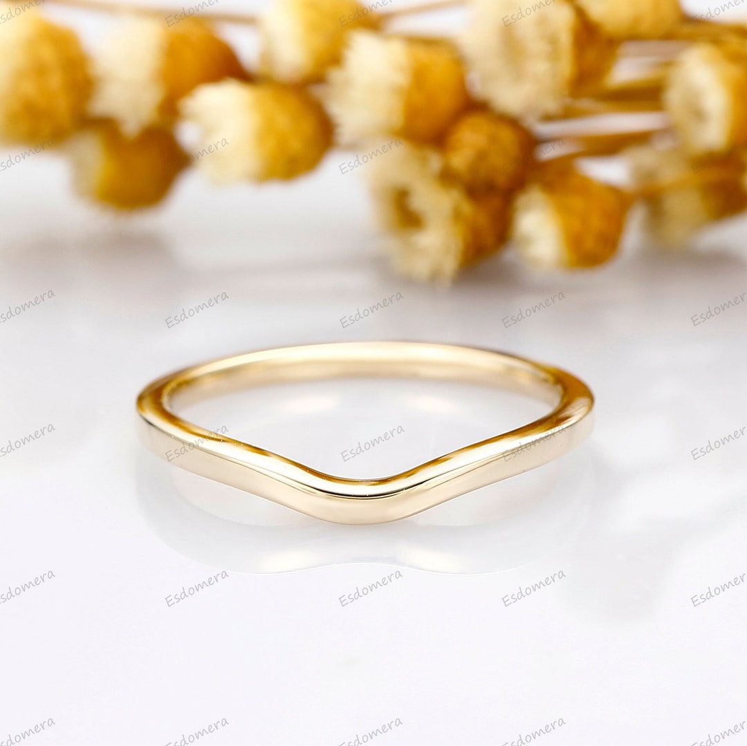 14K Solid Gold Curved Wedding Band, 14k Gold Matching Band, Dainty Gold ...