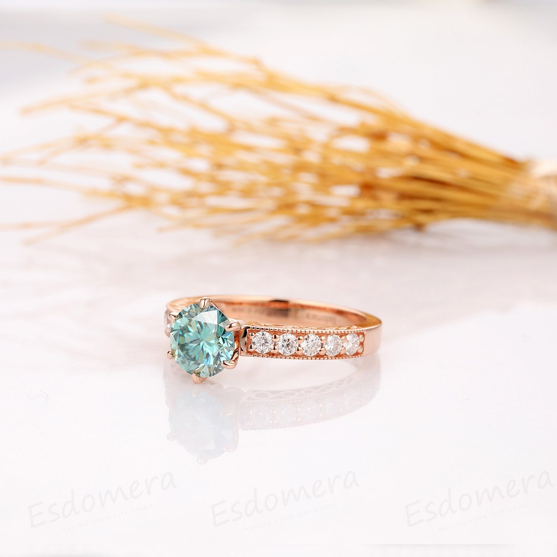 Blue Moissanite Vintage Ring Round Cut 2CT Blue Moissanite - Etsy