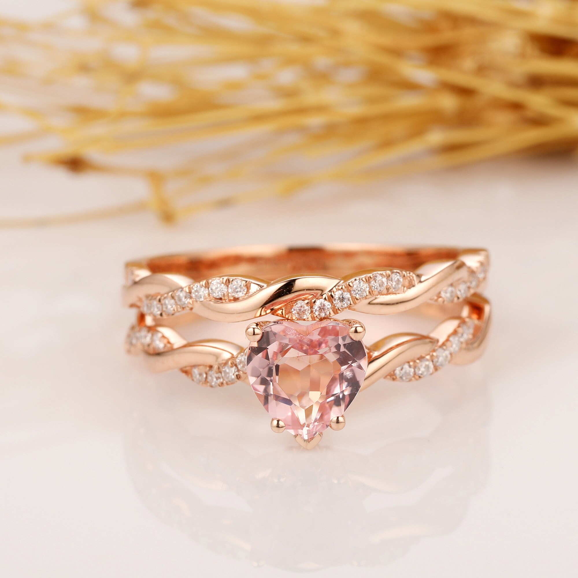 Morganite Bridal Set Heart Shape 1CT Center Morganite Bridal | Etsy