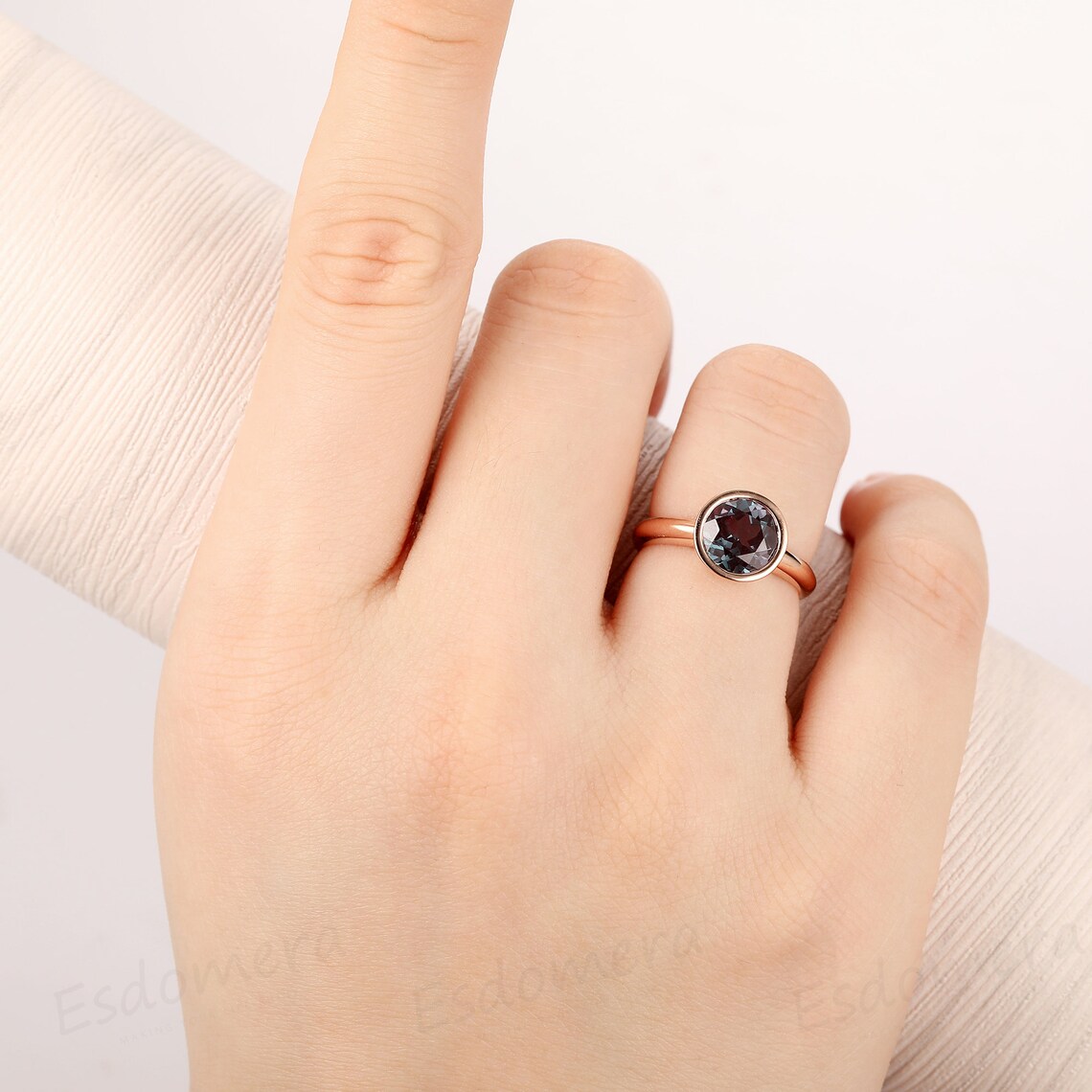 Bezel Set 1.5CT Round Cut Alexandrite Ring Solitaire Ring | Etsy