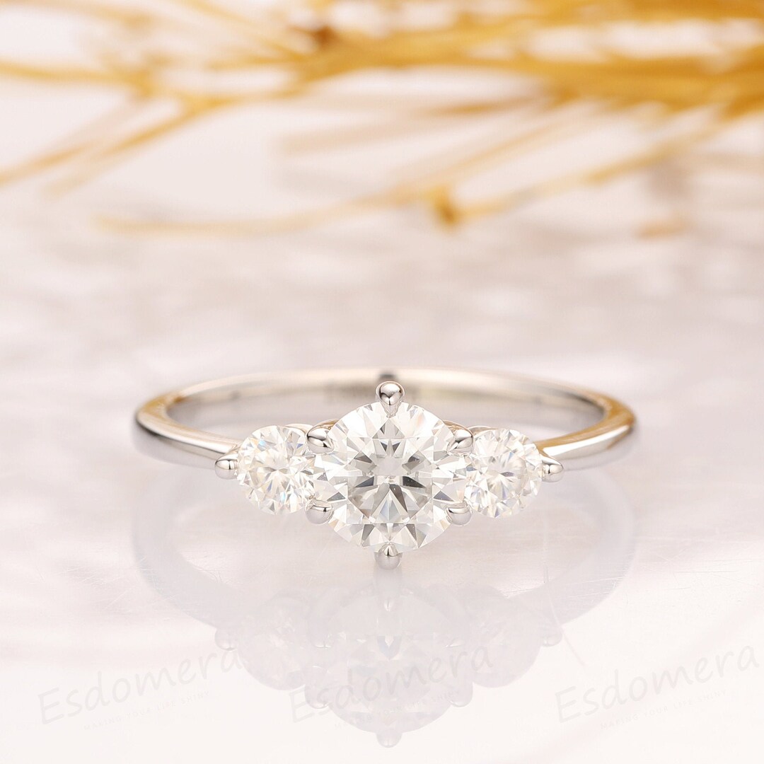 Anillo de boda de oro blanco sólido de 14k, anillo para mujer, anillo ...