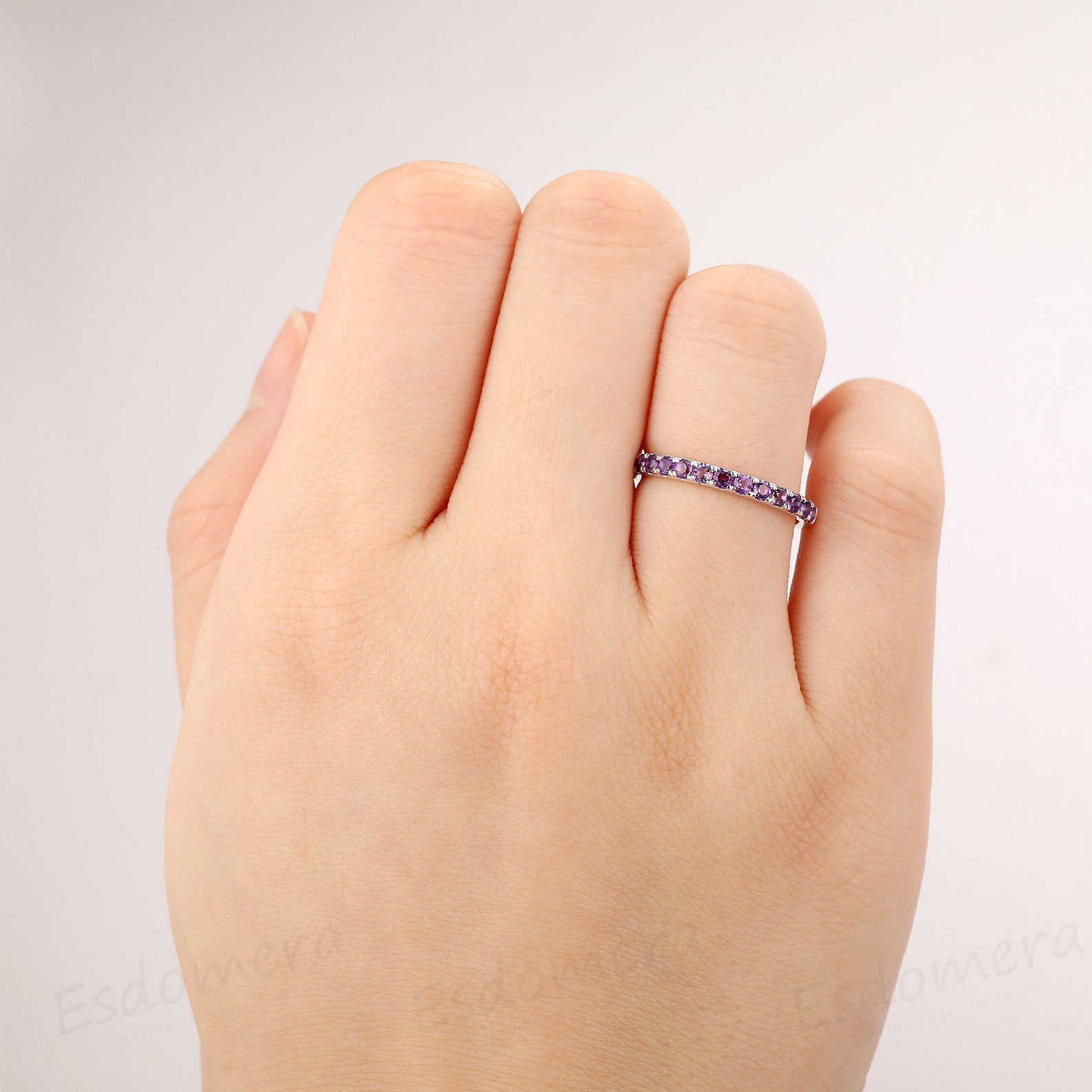 Purple Stone Ring Natural Amethyst Wedding Band 14K White - Etsy Singapore