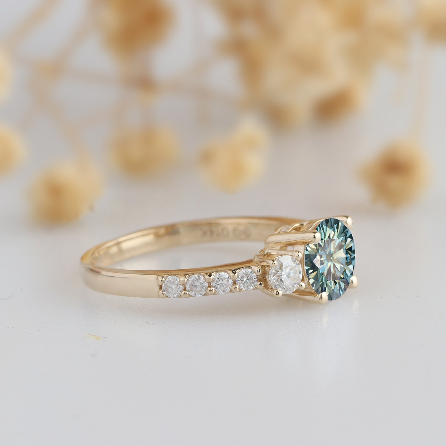 Blue Moissanite Ring Round Cut 1CT Blue Moissanite Engagement | Etsy