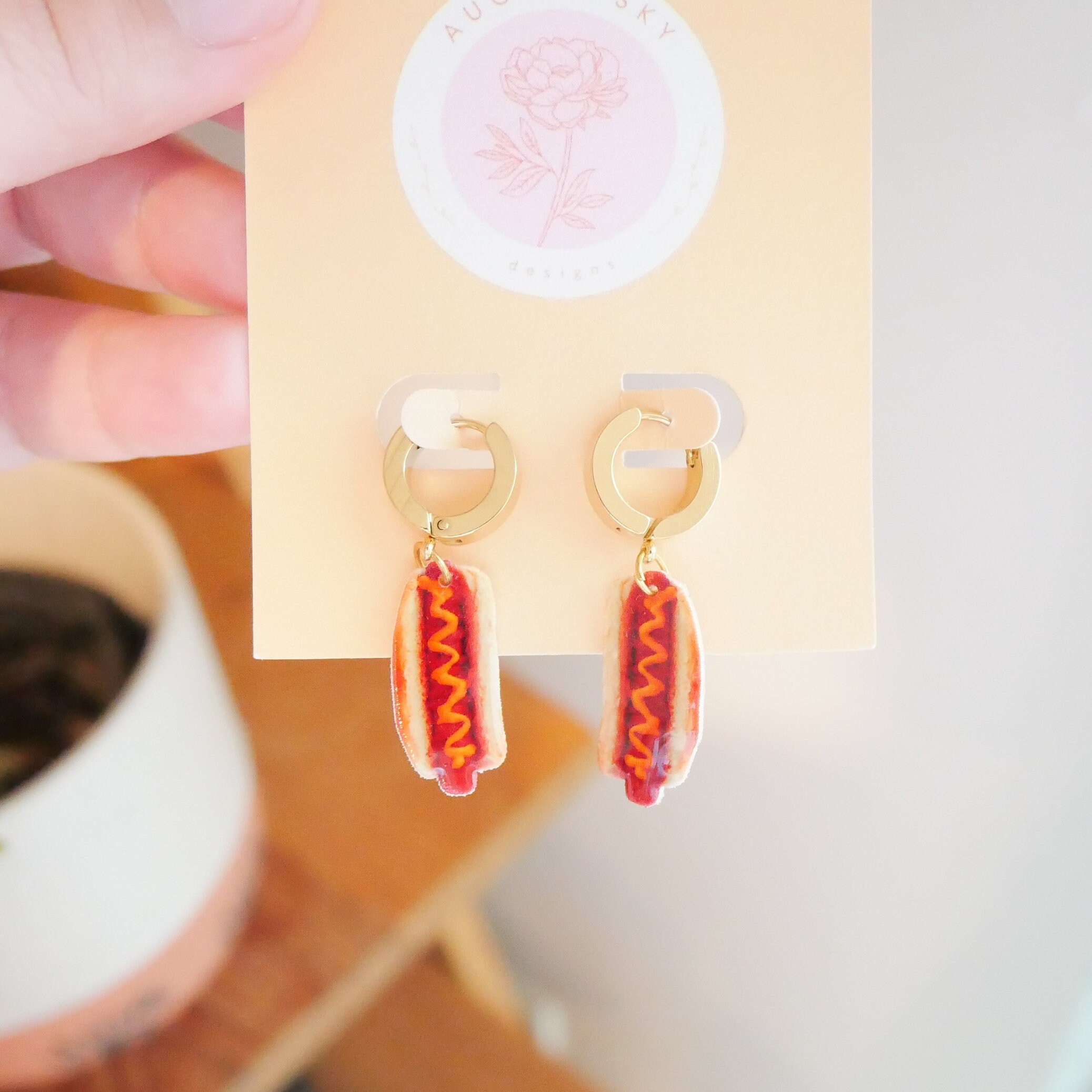Hot Dog Charm Earrings Photo Picture Charm Resin Gold Hoop Post - Etsy