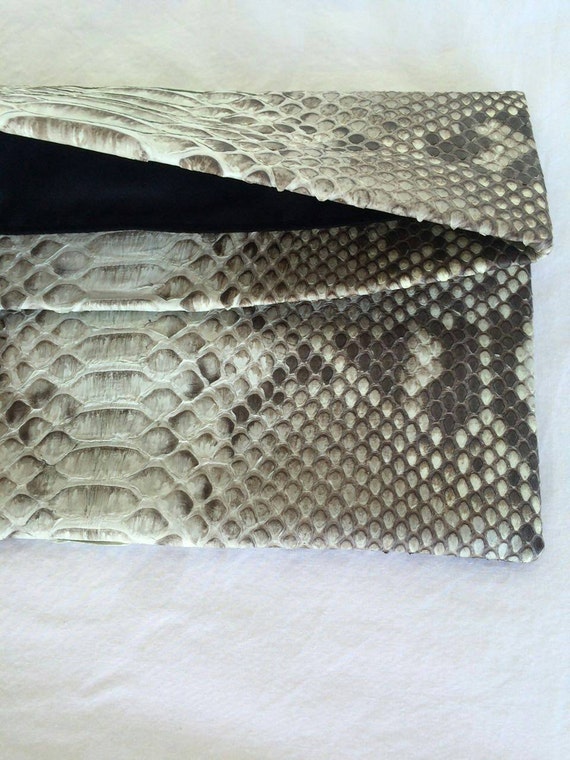 Items similar to Grey Natural Fold Over Python Snakeskin Clutch ...