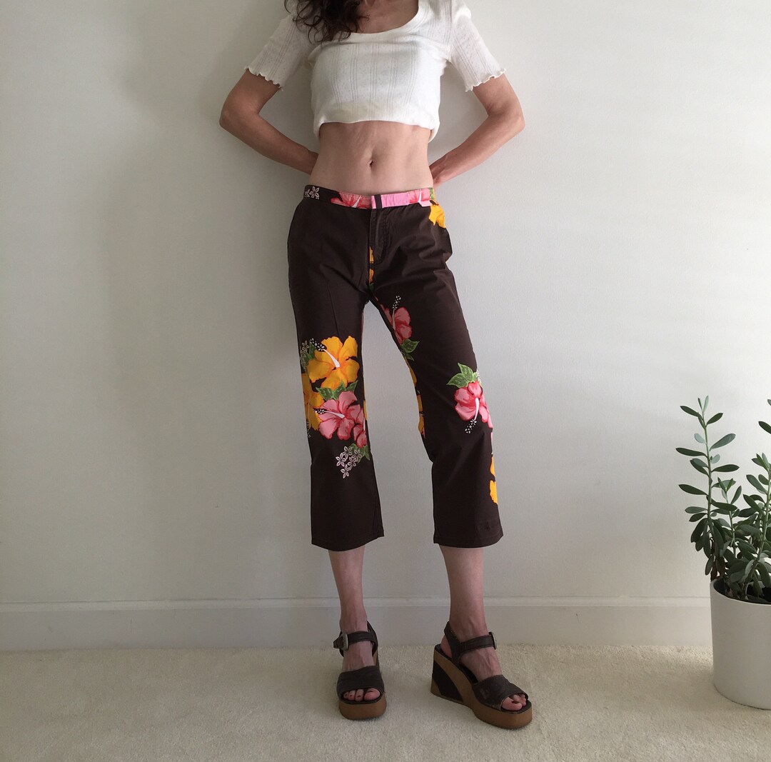Vintage Boho Surfer Pants Floral Capri Crop Women Small S 4 60s Hippie ...