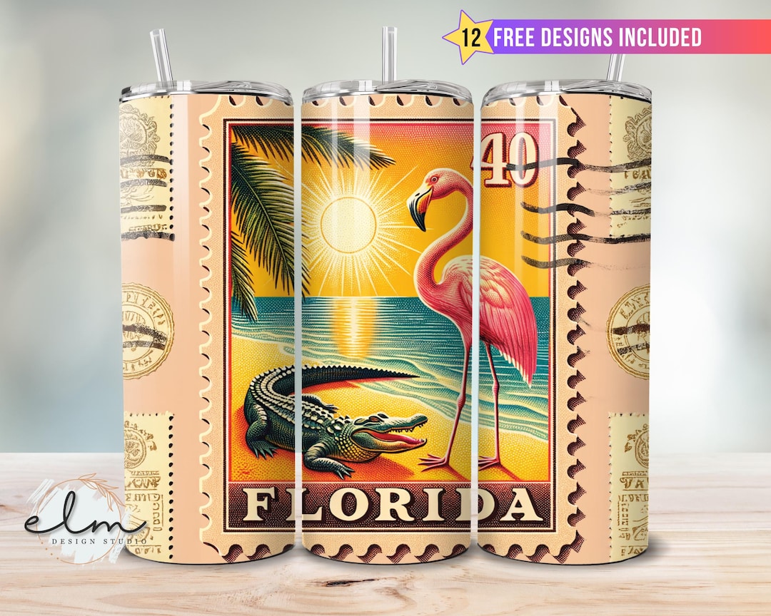 Florida Vintage Stamp State 20oz Skinny Tumbler Sublimation Wrap Design ...