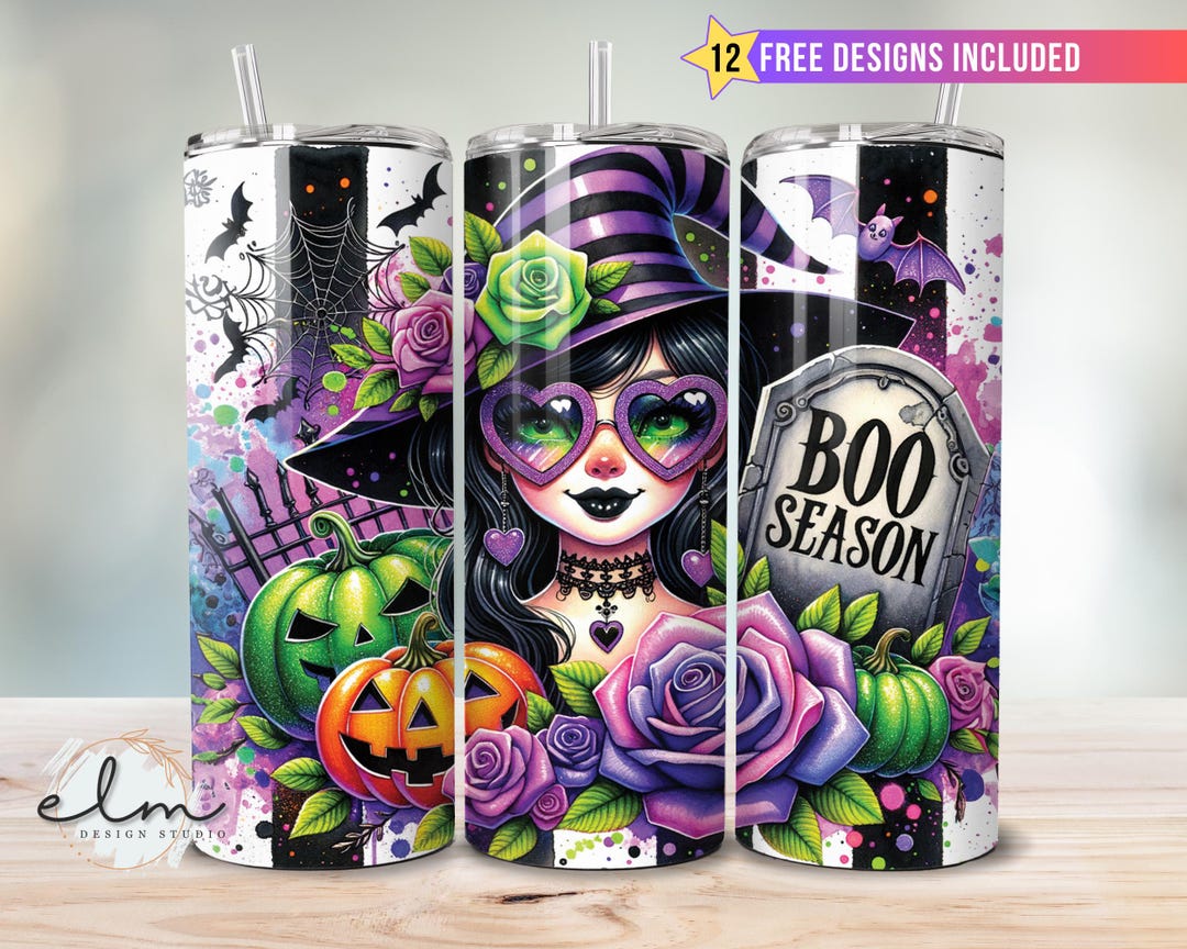 Cute Halloween Spooky Boo Season 20oz Skinny Tumbler Sublimation Wrap ...