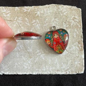 Charms Heart Shaped Matryoshka Doll Inside Glass Cabochon Jewellery ...