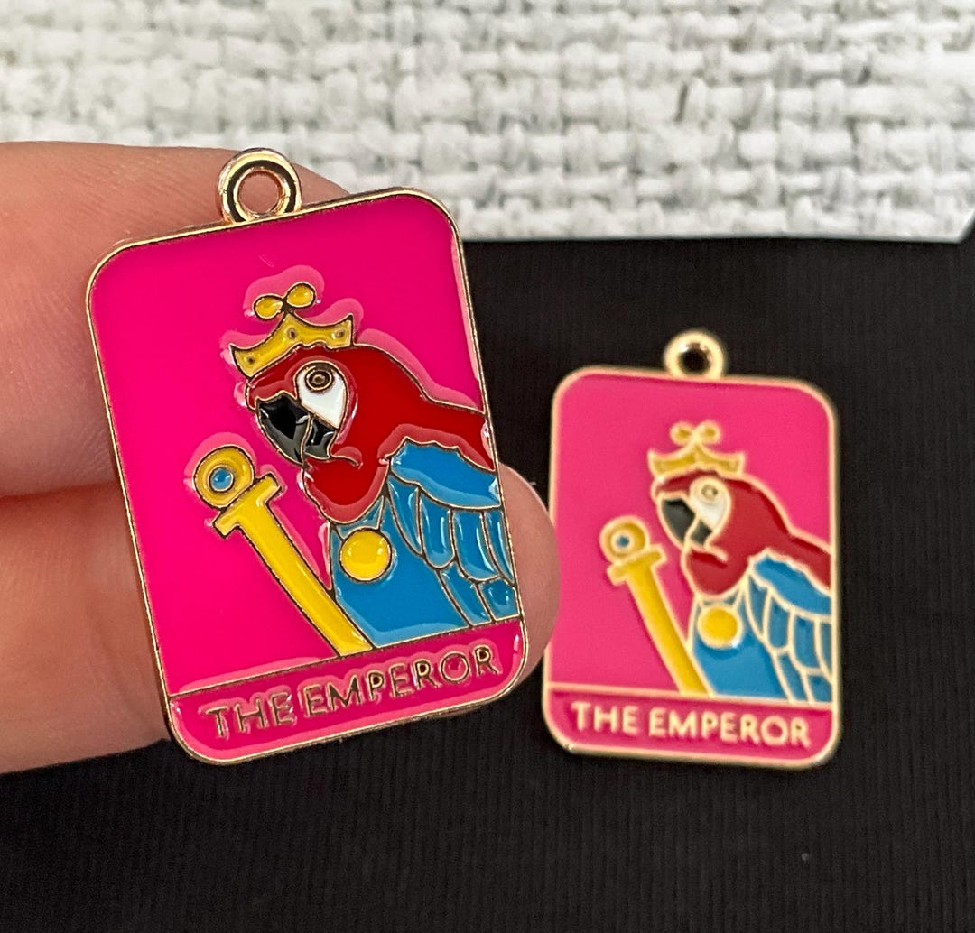 Charms Parrot Tarot Cards the Emperor Hot Pink Enamel/gold Tone Metal ...