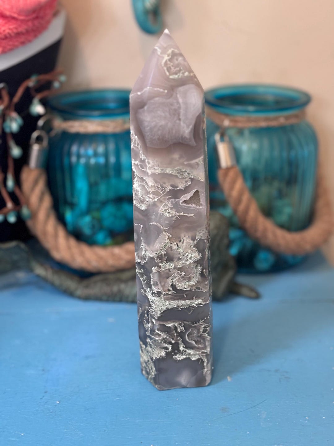 Gray Moss Agate Tower 9IN High Quality - Etsy