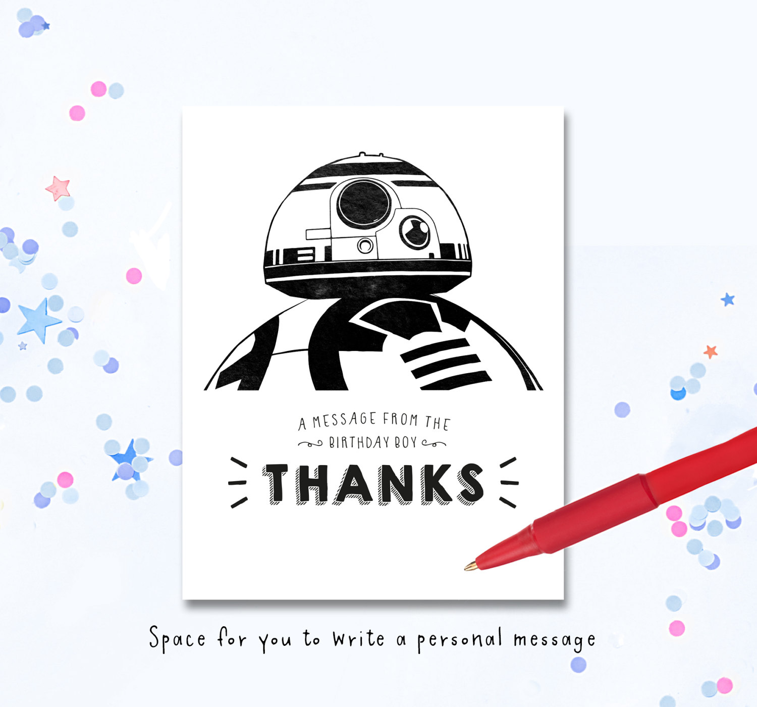BB8 Thank you Star Wars Thank you card Card Thanks Party | Etsy