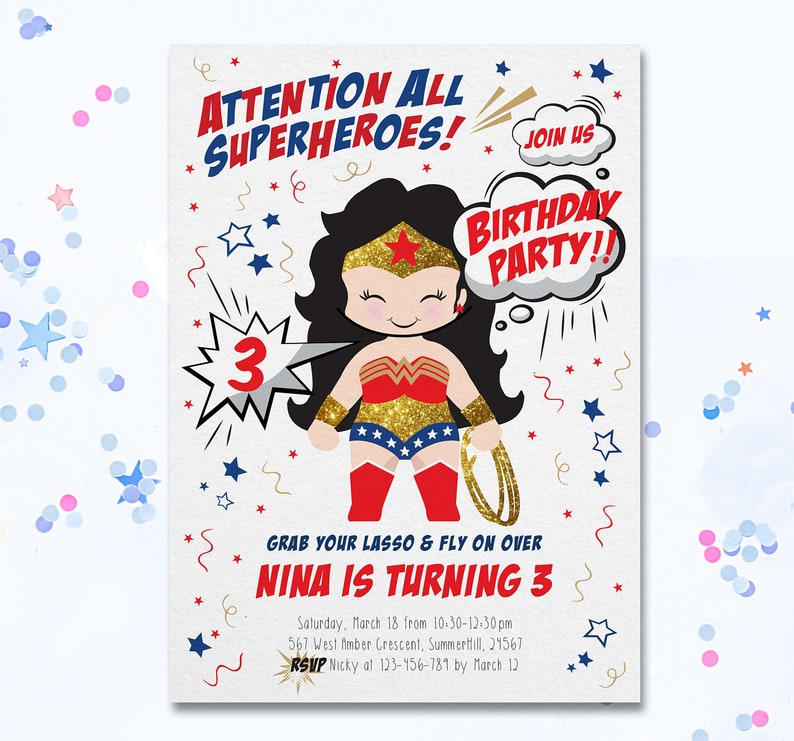 Wonder Woman Birthday Party Invitation