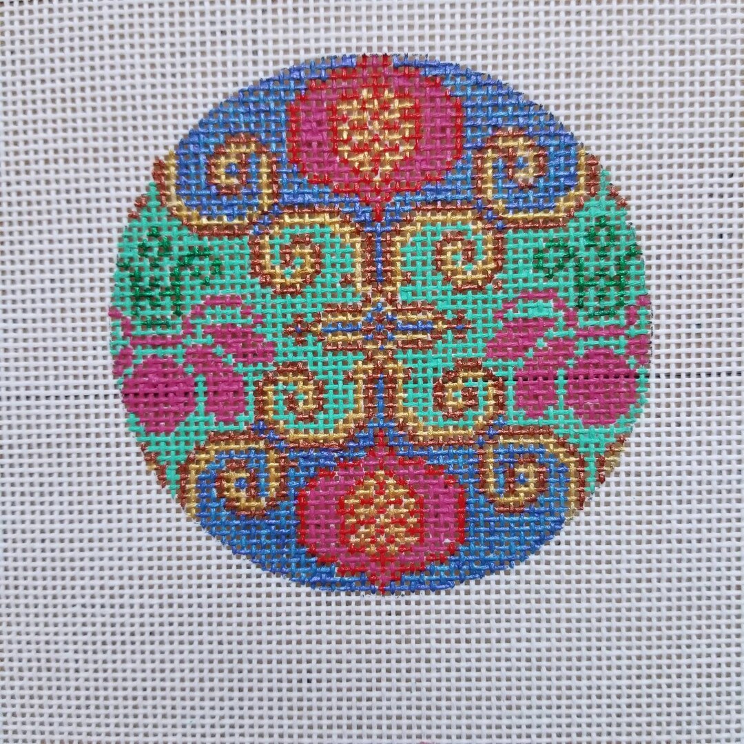 Hand Painted Needlepoint Canvas 3' Round Ornament - Etsy