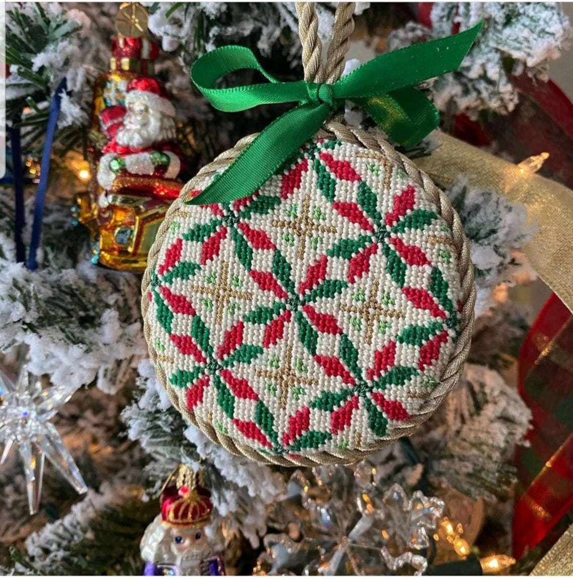 Hand Painted Needlepoint Canvas 3'' Round Ornament 18 - Etsy