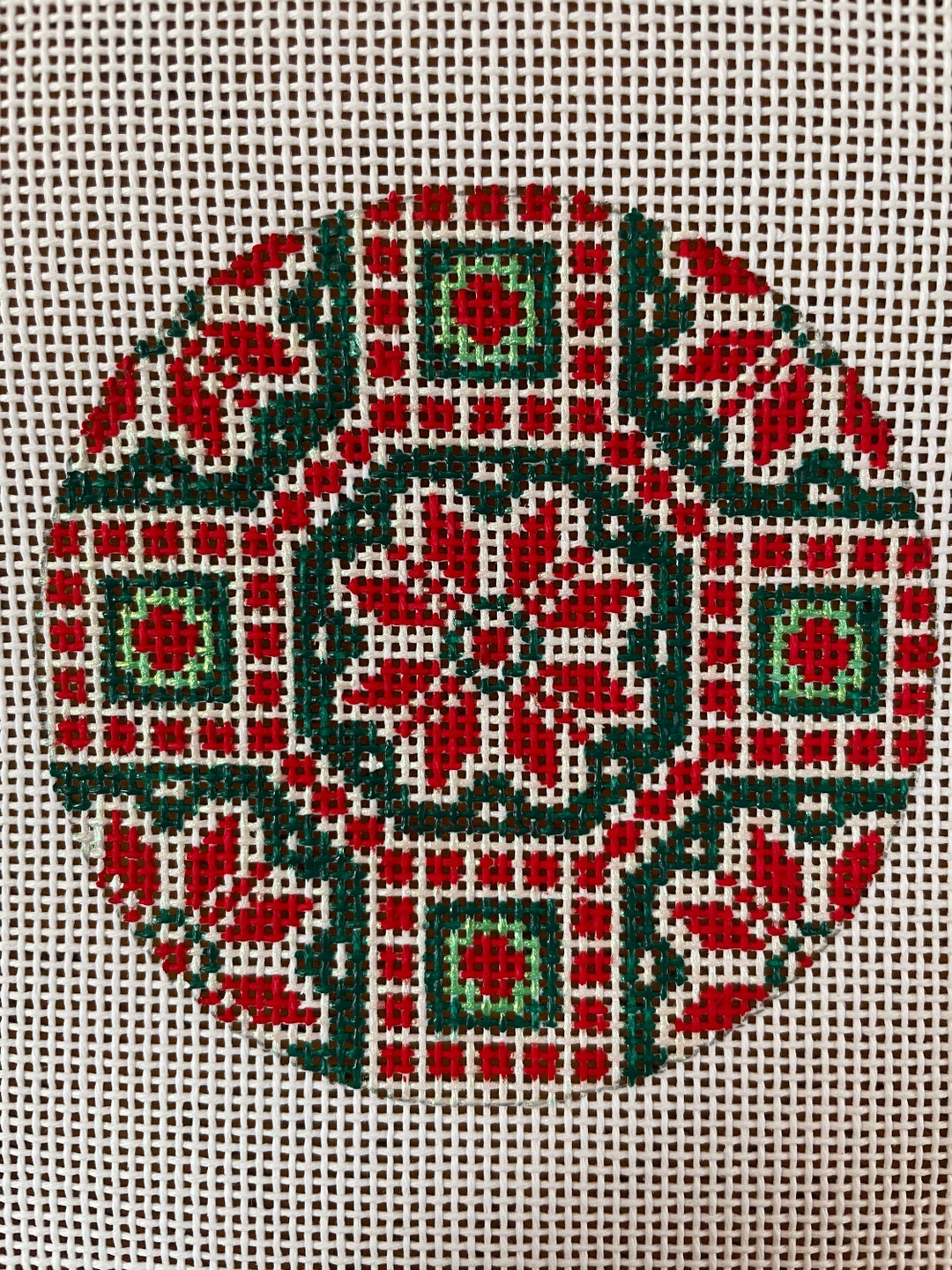 Hand Painted Needlepoint Canvas Round Ornament 4" on 13 Mesh 3" on 18 ...