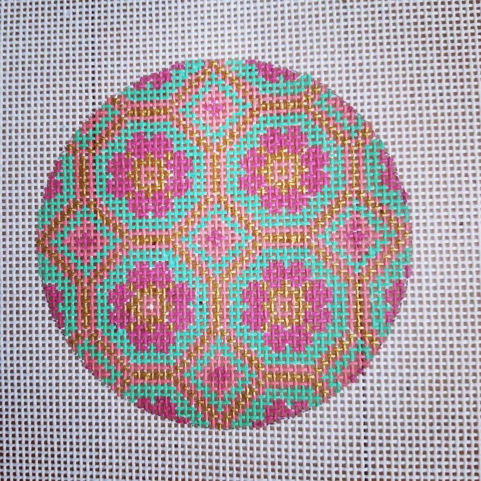 Hand Painted Needlepoint Canvas 3' round ornament 18 mesh | Etsy