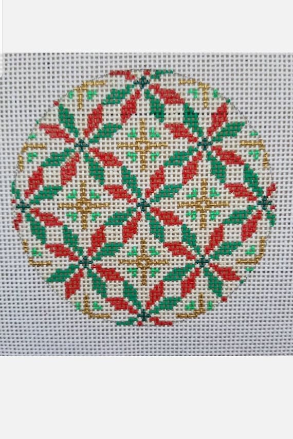 Hand Painted Needlepoint Canvas 3'' Round Ornament 18 | Etsy