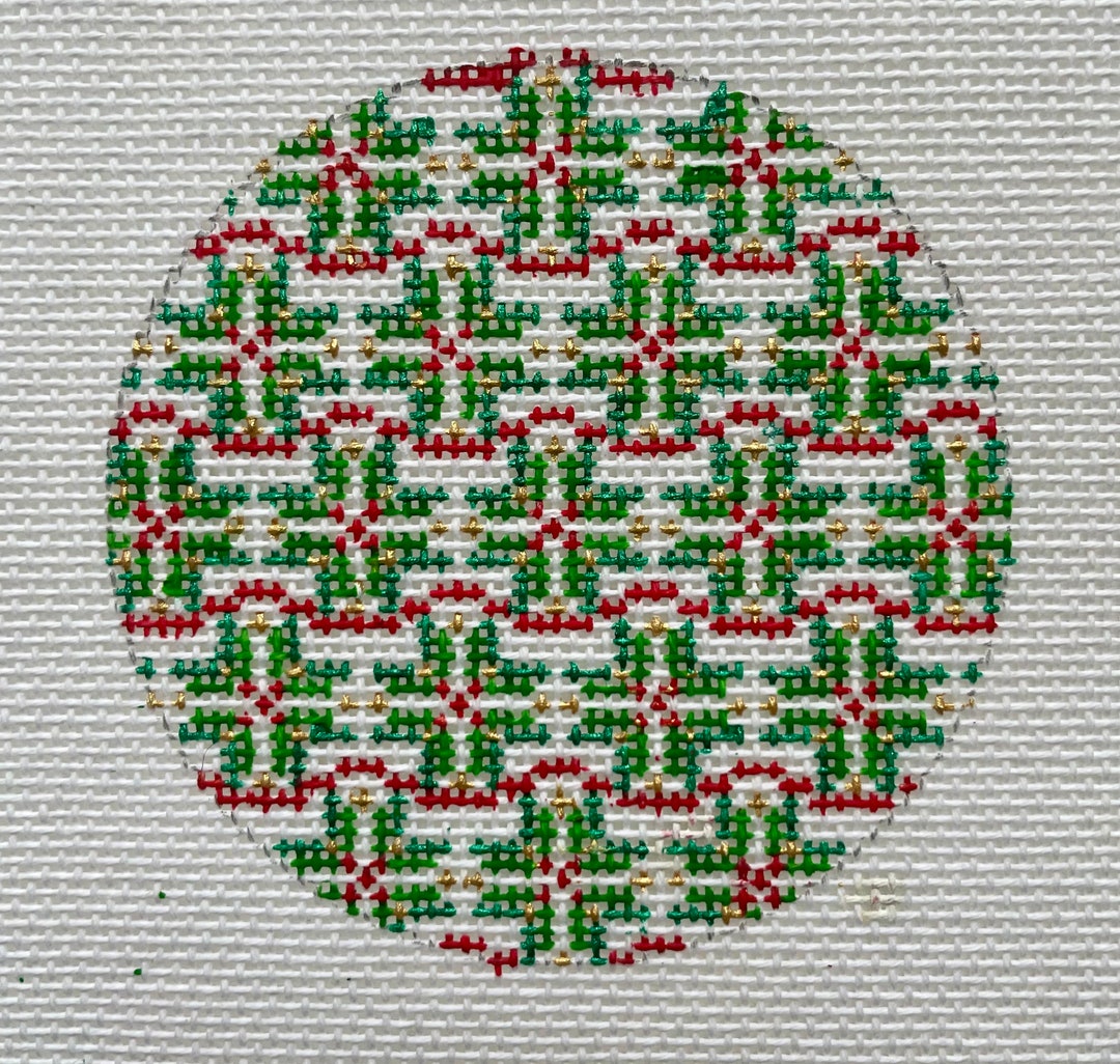 Hand Painted Needlepoint Canvas Round Ornament 13 Mesh - Etsy
