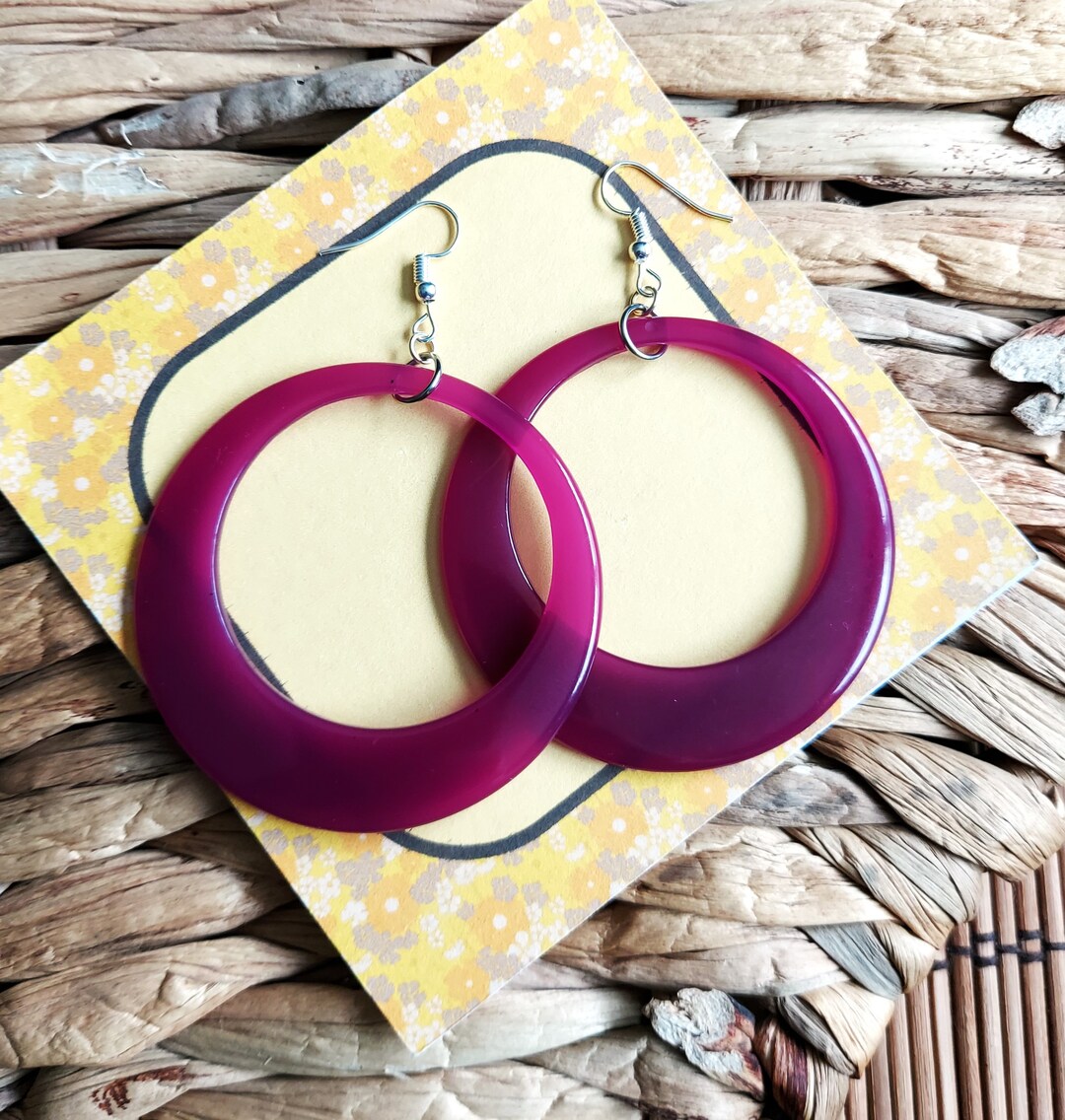 Statement Purple Hoops 50s 60s Style Drop Hoop Earrings - Etsy