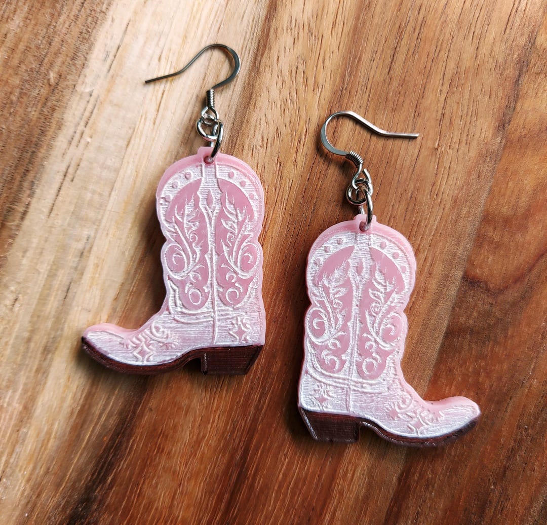Pink Cowboy Boot Earrings, Country and Western Style, Southwestern ...