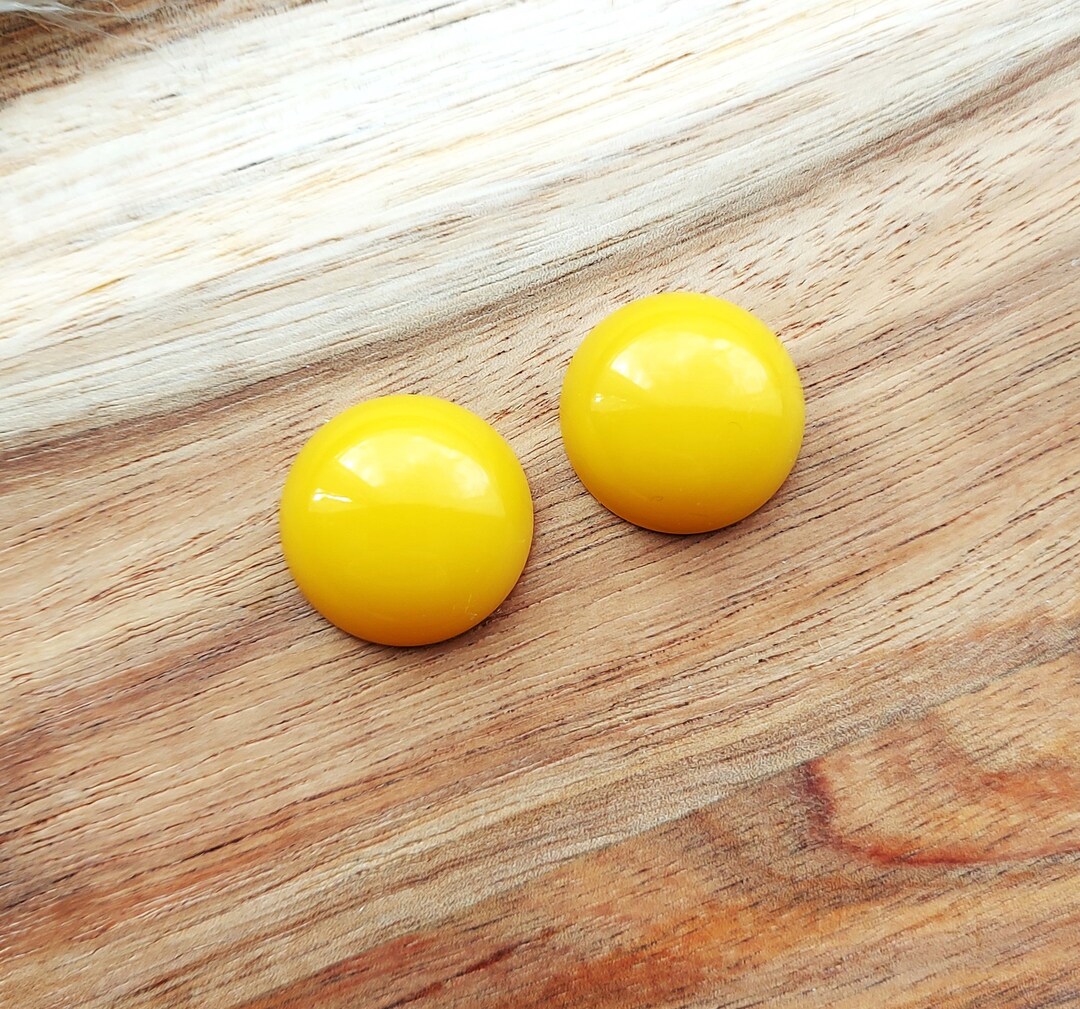 Large Yellow Stud Earrings, 50s 60s Inspired Domed Studs, Summer ...