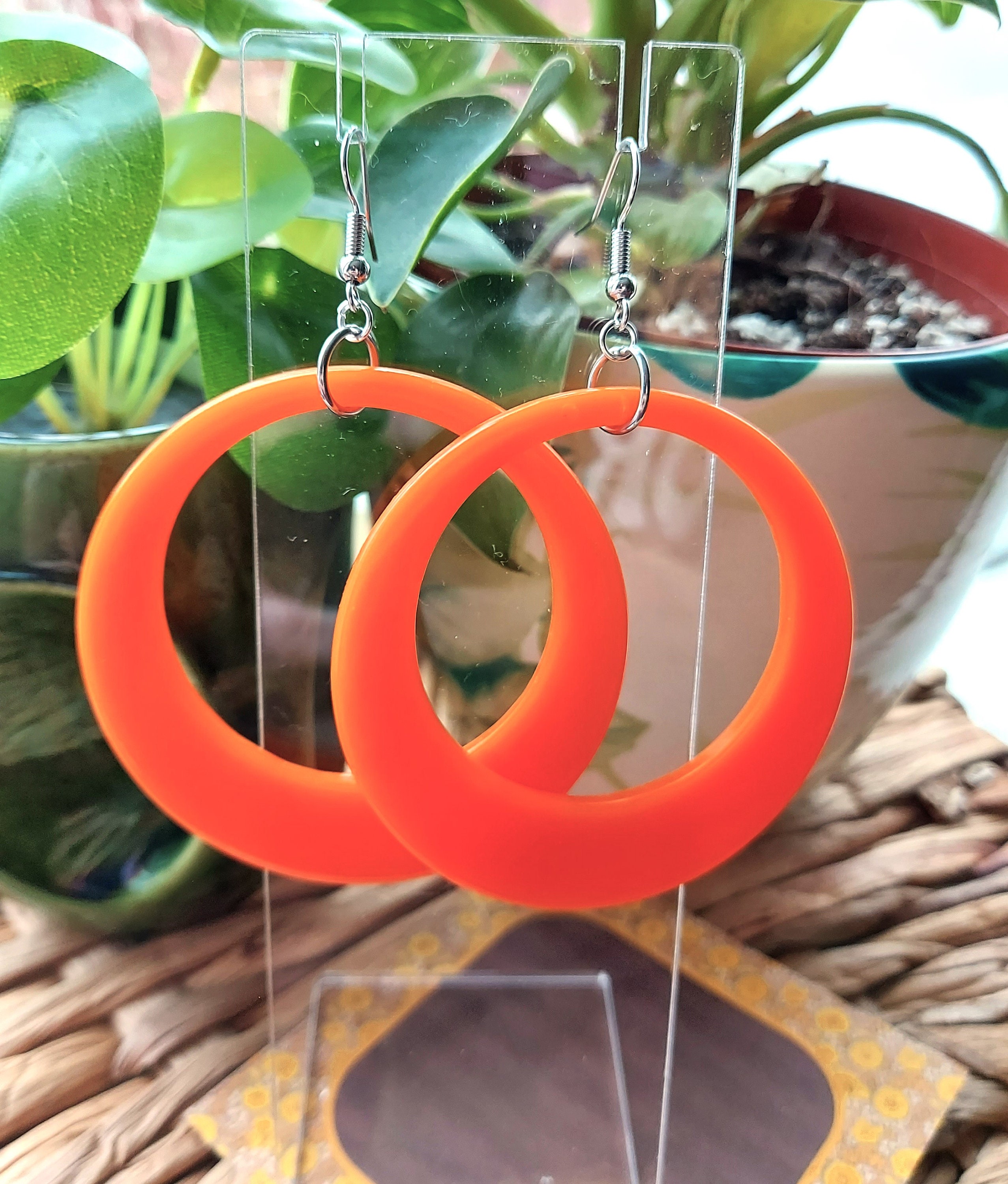 Large Orange Drop Hoop Earrings 50s 60s Style Hoops Handmade - Etsy UK