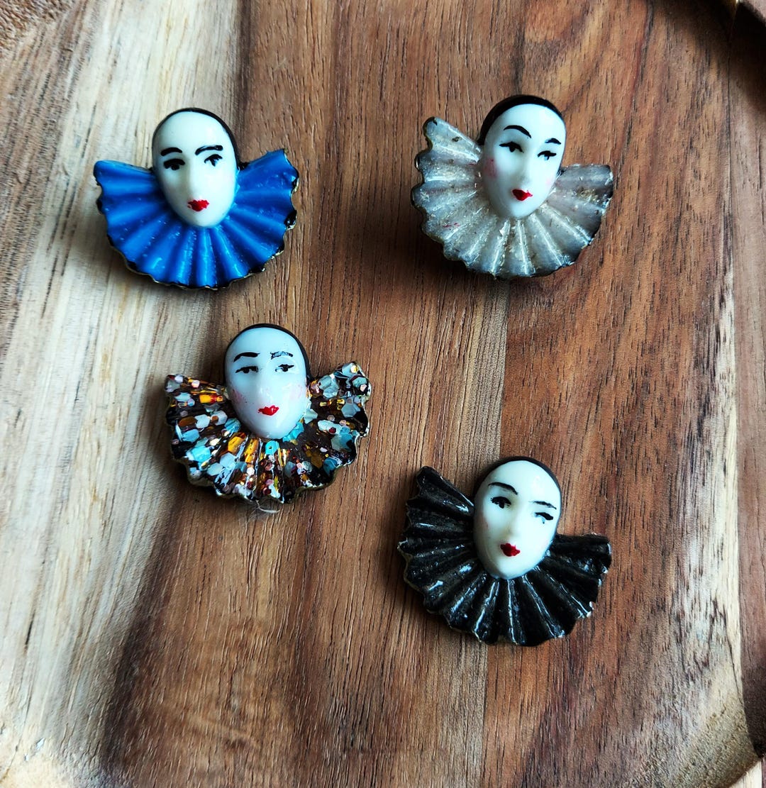 Hand-painted Pierrot Brooch: Resin Wearable Art, Theatre Gift - Etsy