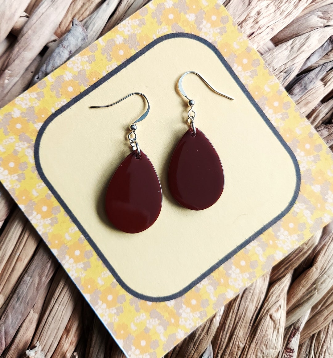 Chocolate Brown Teardrop Earrings, 40s 50s Inspired, Handmade Resin ...